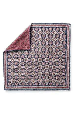 JACK VICTOR Selby Reversible Silk Pocket Square - Navy