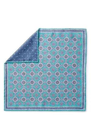 JACK VICTOR Selby Reversible Silk Pocket Square Teal