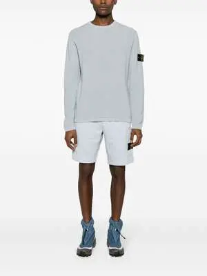 Stone Island Compass-appliqué Cotton Track Shorts - Blue