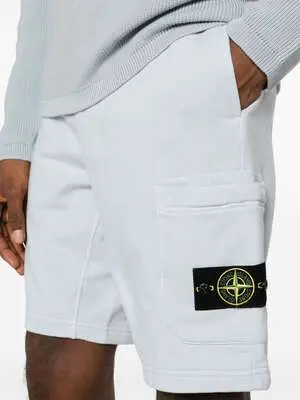 Stone Island Compass-appliqué Cotton Track Shorts - Blue