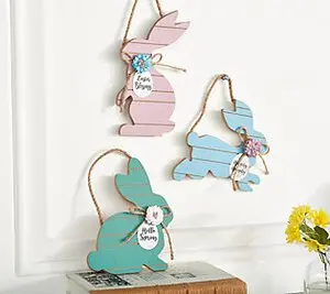 HOME REFLECTIONS Set Of 3 8' Wooden Bunny Wall Hangings - One-color