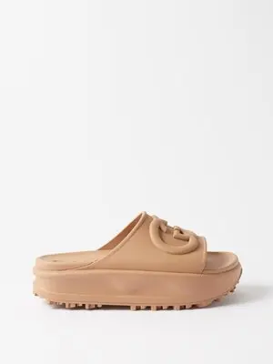 Gucci Gucci - Miami Gg-embossed Rubber Platform Slides - Womens - Camel - 36 EU/IT - Camel