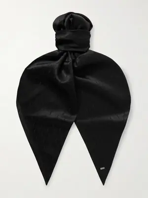Saint Laurent Logo-embroidered Silk-jacquard Scarf - Black