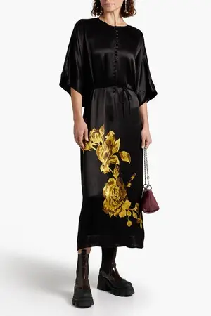 GANNI Printed Satin Midi Dress