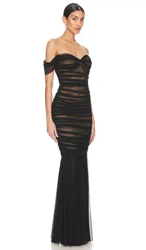 Norma Kamali Walter Fishtail Gown - Black Mesh