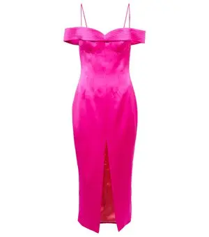 RASARIO Off-shoulder Satin Midi Dress - Pink