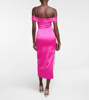 RASARIO Off-shoulder Satin Midi Dress - Pink