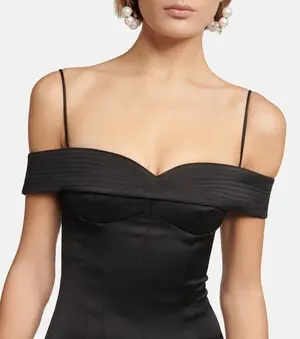 RASARIO Off-shoulder Satin Midi Dress - Black