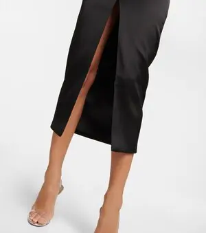 RASARIO Off-shoulder Satin Midi Dress - Black