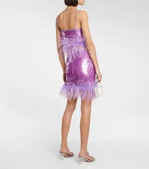 Giuseppe Di Morabito Feather-trimmed Sequined Crop Top - Purple
