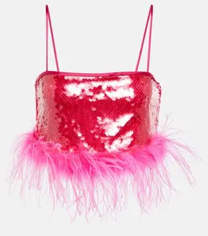 Giuseppe Di Morabito Sequined Feather-trimmed Crop Top - Pink