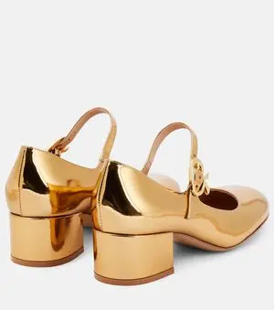 GIANVITO ROSSI Mary Ribbon Metallic Leather Pumps