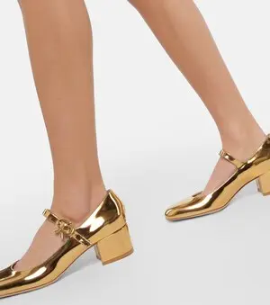 GIANVITO ROSSI Mary Ribbon Metallic Leather Pumps