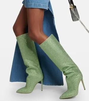 Paris Texas Holly Embellished Leather Knee-high Boots - Green
