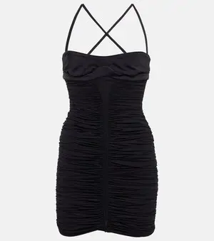 MUGLER Crossover Ruched Mini Dress - Black