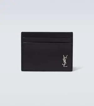 Saint Laurent Tiny Cassandre Leather Cardholder - Black