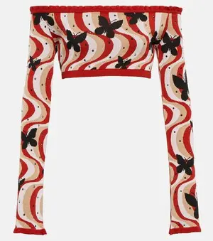 Alessandra Rich Printed Bandeau Cropped Top - Multicoloured