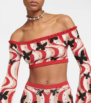 Alessandra Rich Printed Bandeau Cropped Top