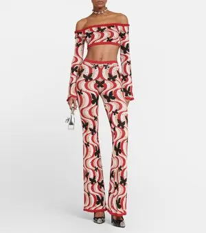 Alessandra Rich Printed High-rise Flare Pants