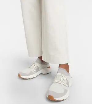 TOD'S Leather-trimmed Knit Sneakers - Grey