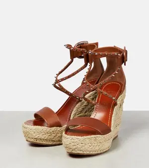 CHRISTIAN LOUBOUTIN Chocazeppa Leather Wedge Espadrilles - Brown