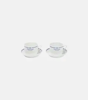 Balenciaga Set Of 2 Logo Porcelain Teacups And Saucers - White