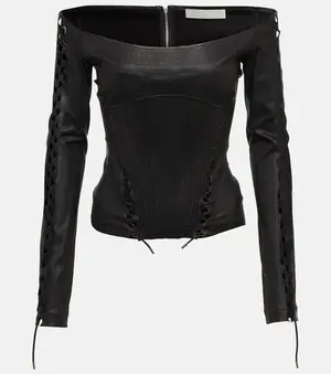 DION LEE Hinge-seam Leather Bustier Top - Black