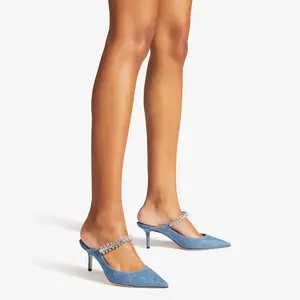 JIMMY CHOO Bing 65 Denim Mules With Crystal Strap Denim