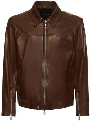 GIORGIO BRATO Stretch Cotton & Leather Jacket - Brown