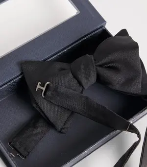 Eton Silk Pre-tied Ribbed Bow Tie - Black