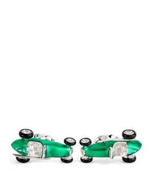 DEAKIN & FRANCIS Sterling Silver Racing Car Cufflinks - Green