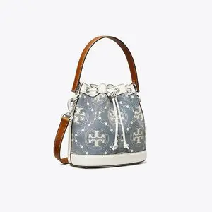 Tory Burch T Monogram Denim Bucket Bag - Pearl Blue
