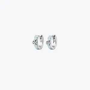 Tory Burch Icon Enamel Huggie Earrings Shiny Hematite/starlight