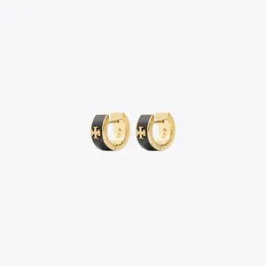 Tory Burch Icon Enamel Huggie Earrings - Tory Gold/black