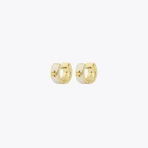 Tory Burch Icon Enamel Huggie Earrings - Tory Gold/pink Snow