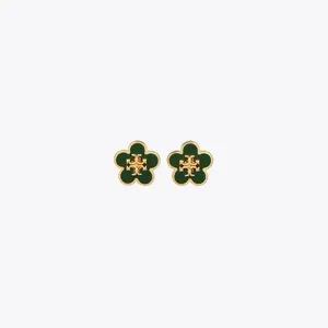 Tory Burch Forget Me Not Enamel Stud Earrings - Tory Gold/dark Kale