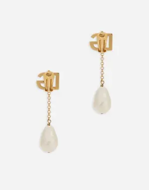 Dolce & Gabbana Drop Earrings With Pearls And Dg Logo