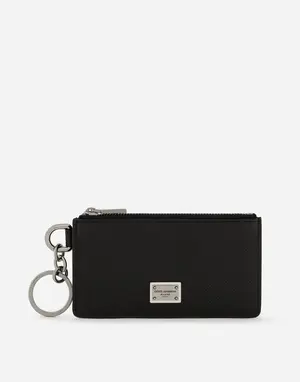 Dolce & Gabbana Calfskin Card Holder With Ring And Logo Tag - Black