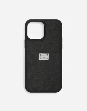 Dolce & Gabbana Calfskin Iphone 13 Pro Max Cover With Logo Tag - Black