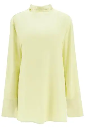 JIL SANDER JIL SANDER SATIN BLOUSE WITH SHAWL COLLAR - Yellow