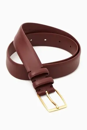 Cos Leather Belt With Silver-Tone Buckle Beige