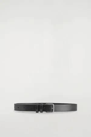 Cos Leather Belt With Silver-tone Buckle - Black