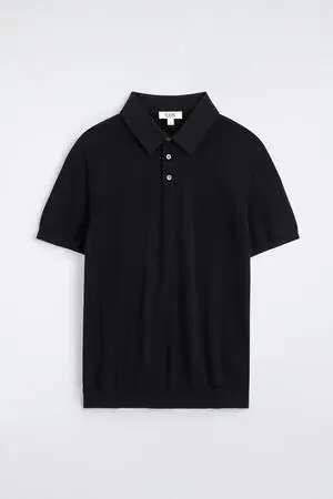 Cos Slim Knitted Silk Polo Shirt - Black