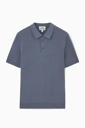 Cos Slim Knitted Silk Polo Shirt Blue