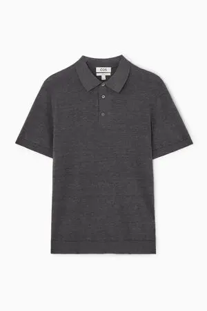 Cos Slim Knitted Silk Polo Shirt Grey