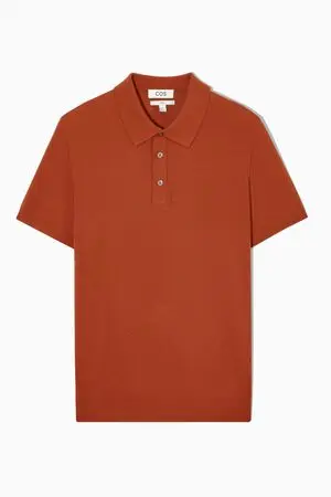 Cos Slim Knitted Silk Polo Shirt Orange