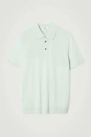 Cos Slim Knitted Silk Polo Shirt Turquoise