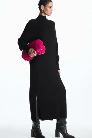 Cos Lightweight Merino-Wool Turtleneck Maxi Dress - Black | Editorialist