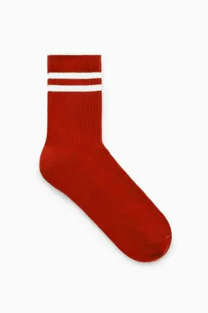 Cos Striped Sports Socks Red