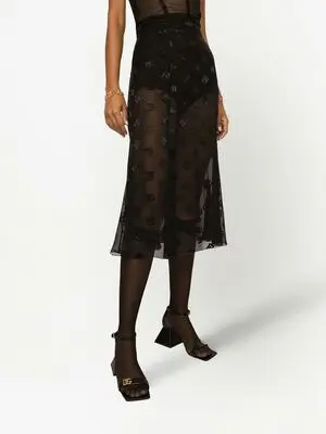 Dolce & Gabbana Dg-logo Satin Midi Skirt - Black